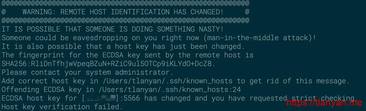 ssh禁用REMOTE HOST IDENTIFICATION HAS CHANGED警告 - tlanyan